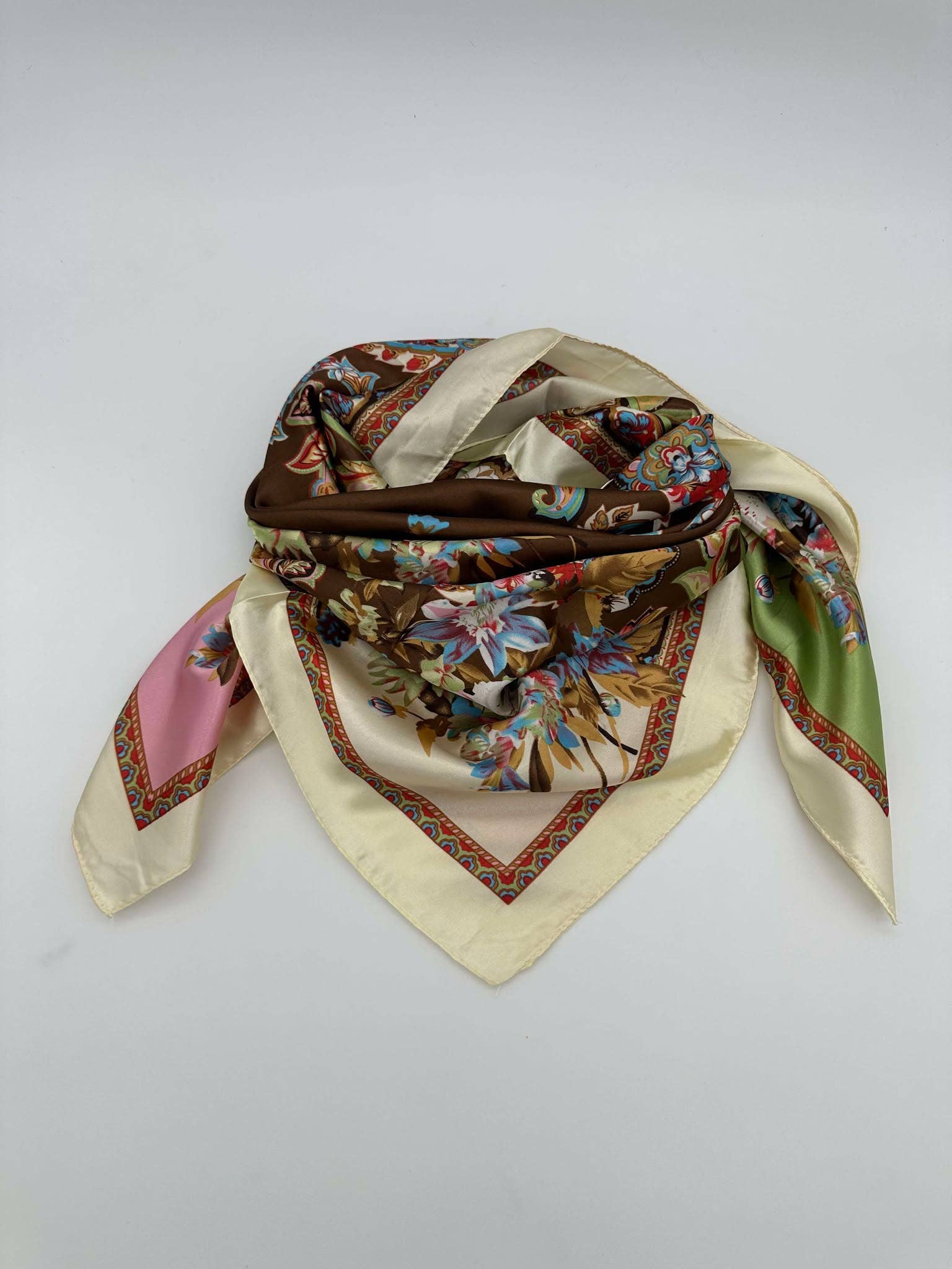 Brown & Pastel Four Corner Floral Silk Scarf – Bo & Company